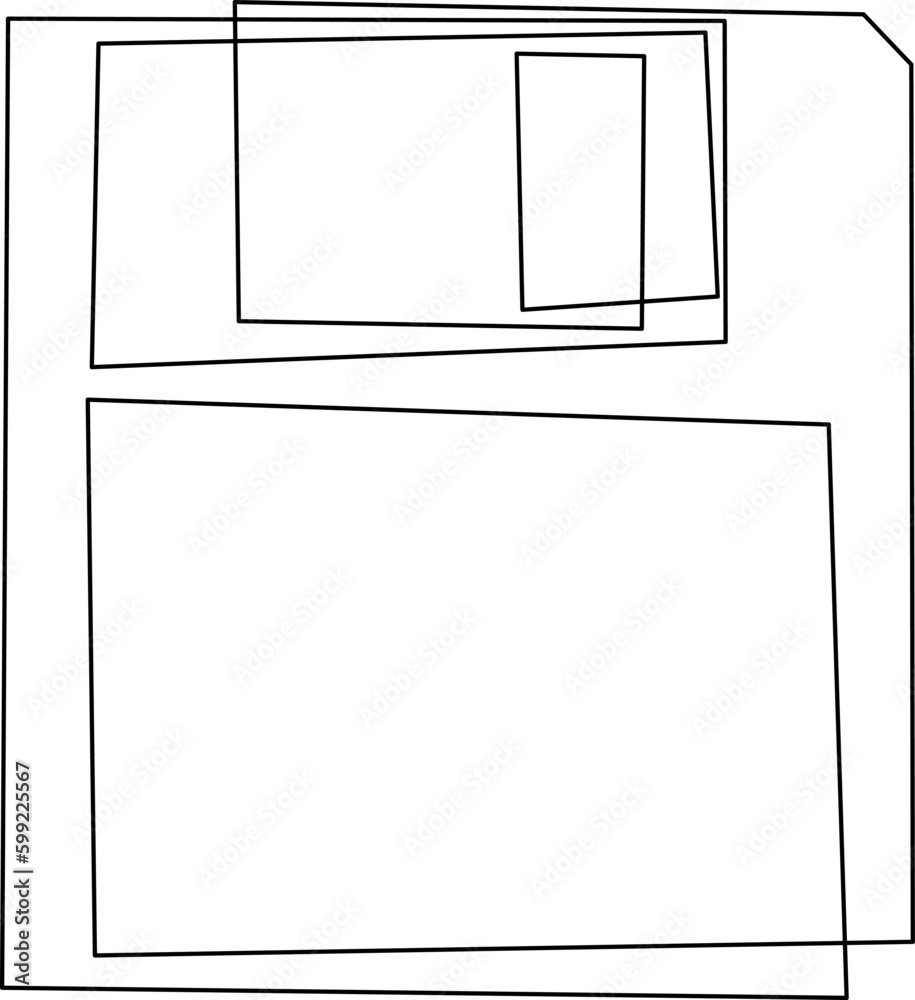 Continuous one line drawing of retro old classic 3.5 inch floppy disk ...