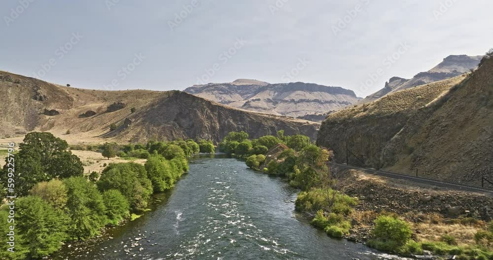 Deschutes River Oregon Aerial v79 breathtaking view drone fly above the ...