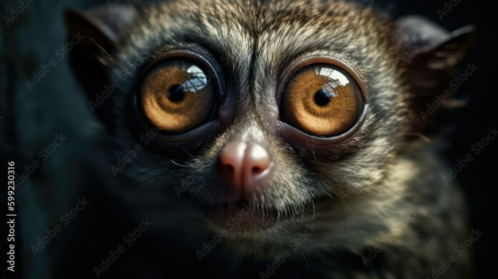 Realistic closeup photography of a cute monkey like animal with big ...
