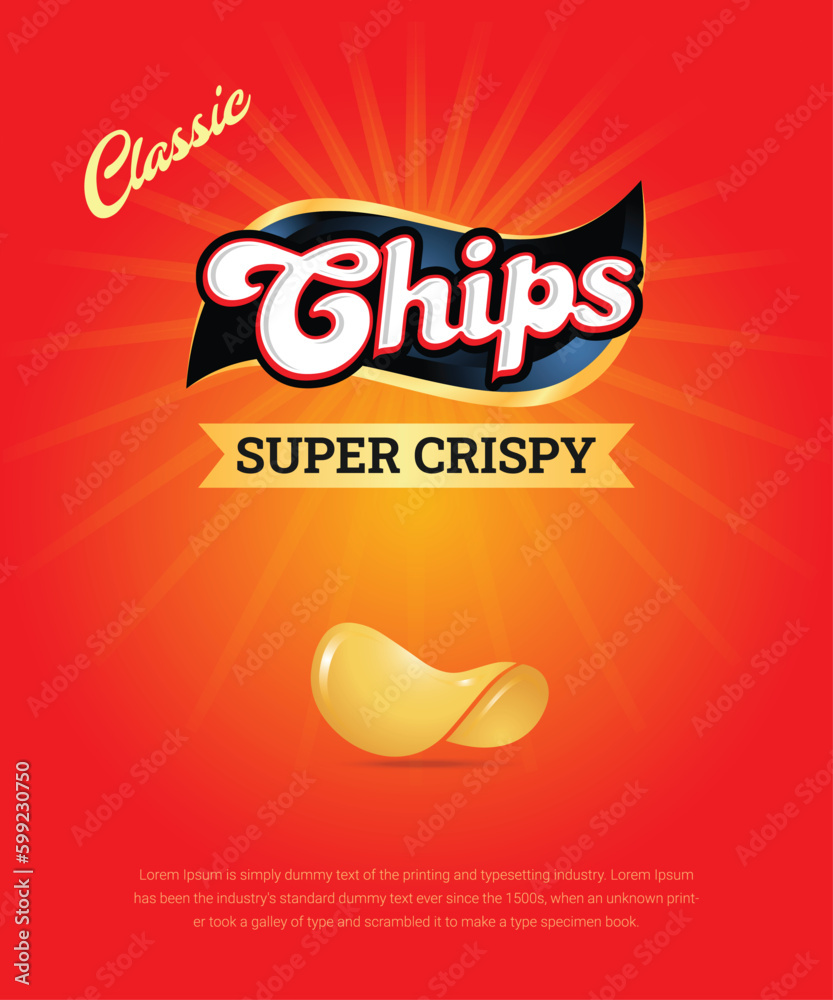 Potato chips advertisement Pack, classic and super crispy flavor ...