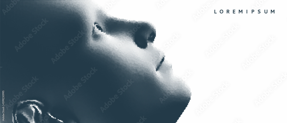 Vetor de Man looking up. Abstract digital human head. Illustration of ...