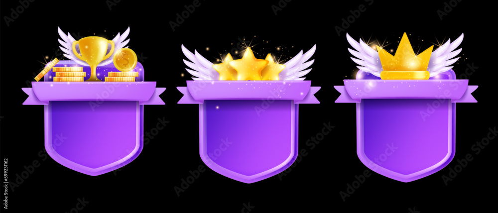 3D game frame vector UI background shield, victory player award, winner ...