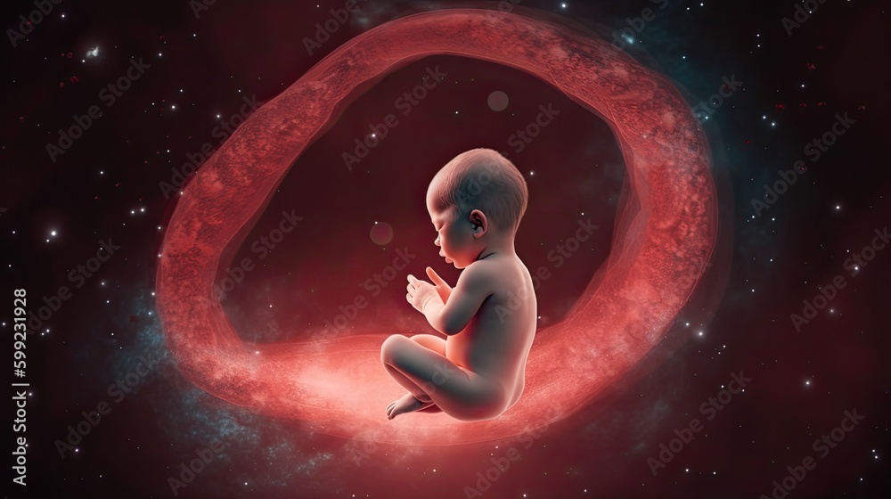 Child in womb, unborn little baby in utero of mother, development of ...