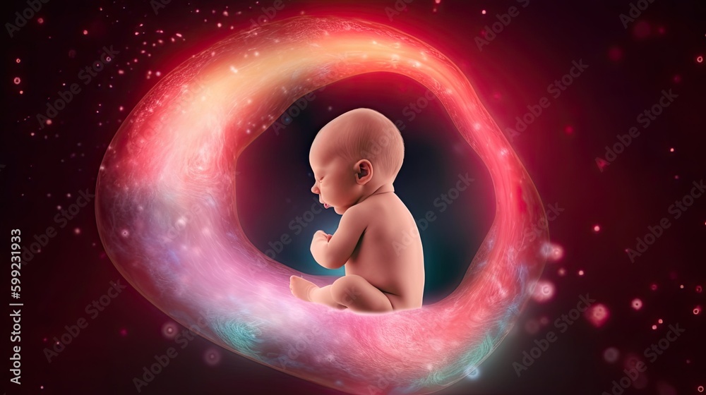 Child in womb, unborn little baby in utero of mother, development of ...