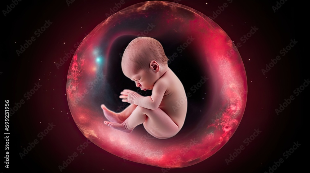 Child in womb, unborn little baby in utero of mother, development of ...