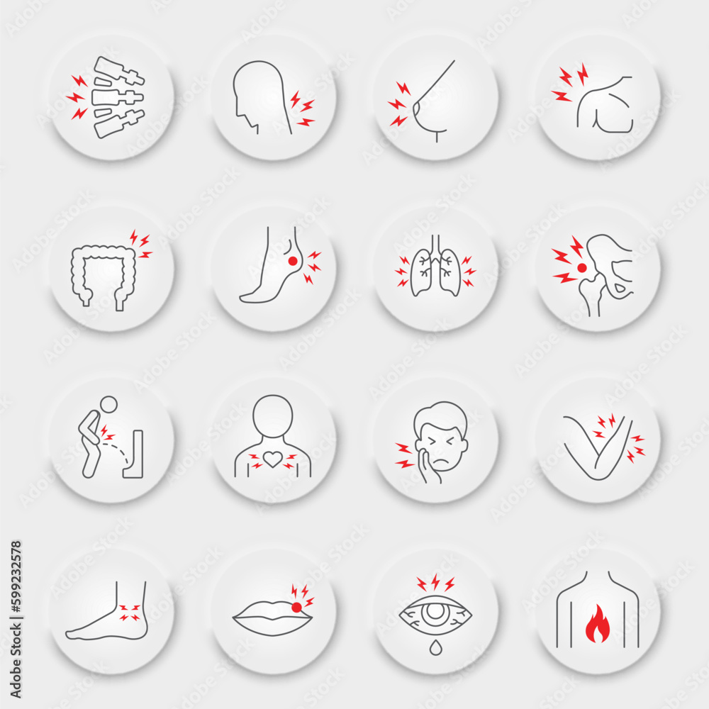 Body pain line icon set, organs ache symbols collection, vector ...