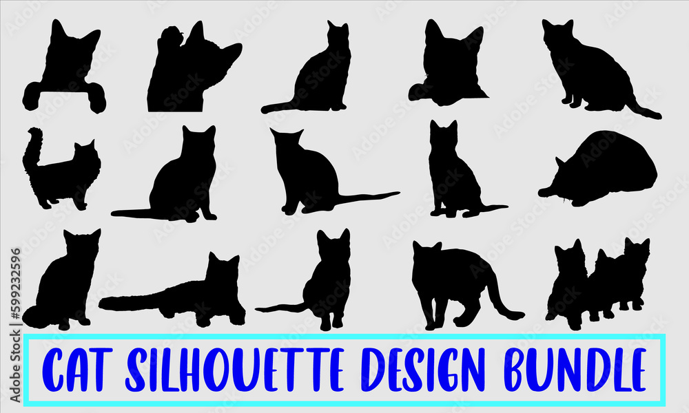 Cat silhouette design bundel, Vector illustration Isolated on white ...