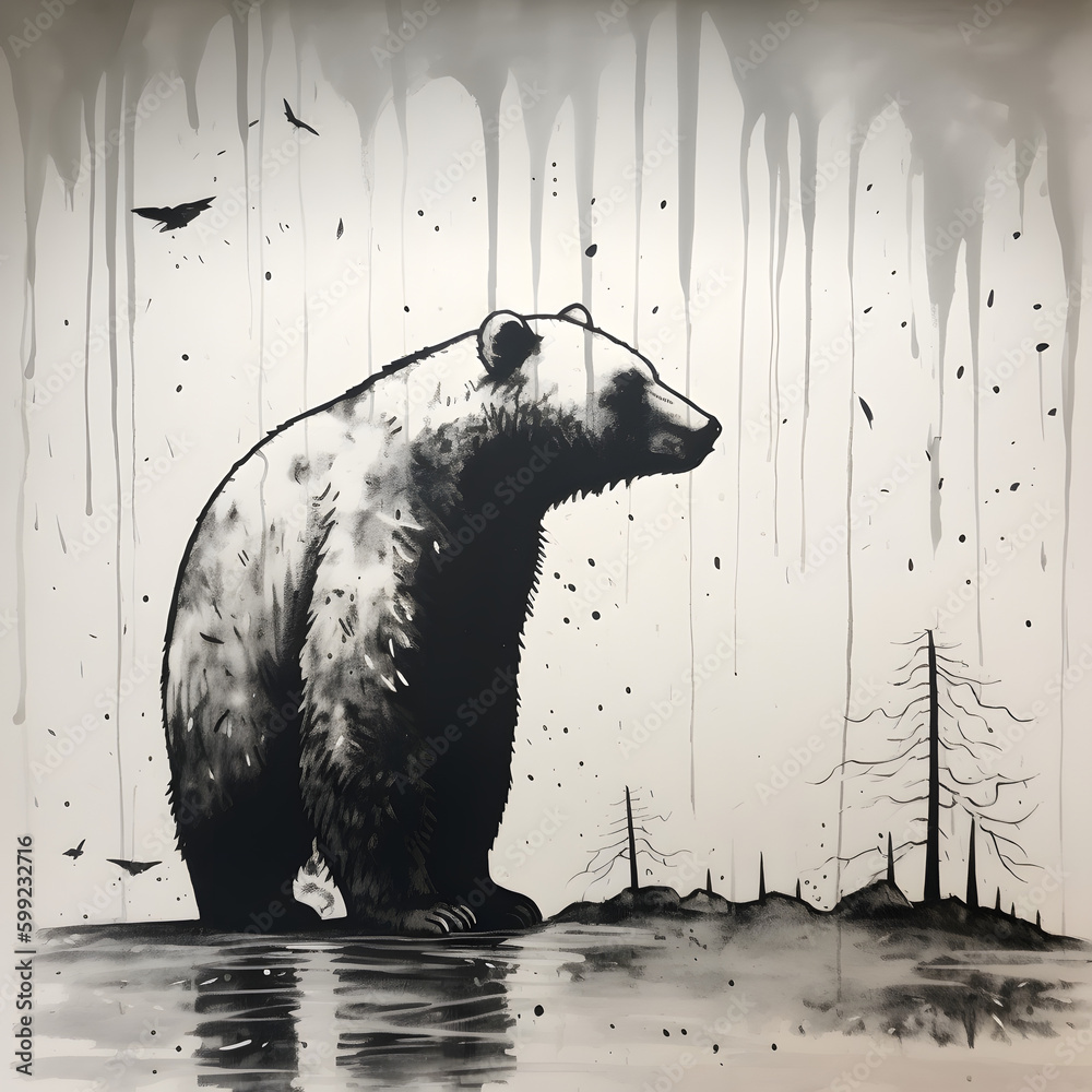 Climate change illustrated by a bear, street art, generative AI Stock ...