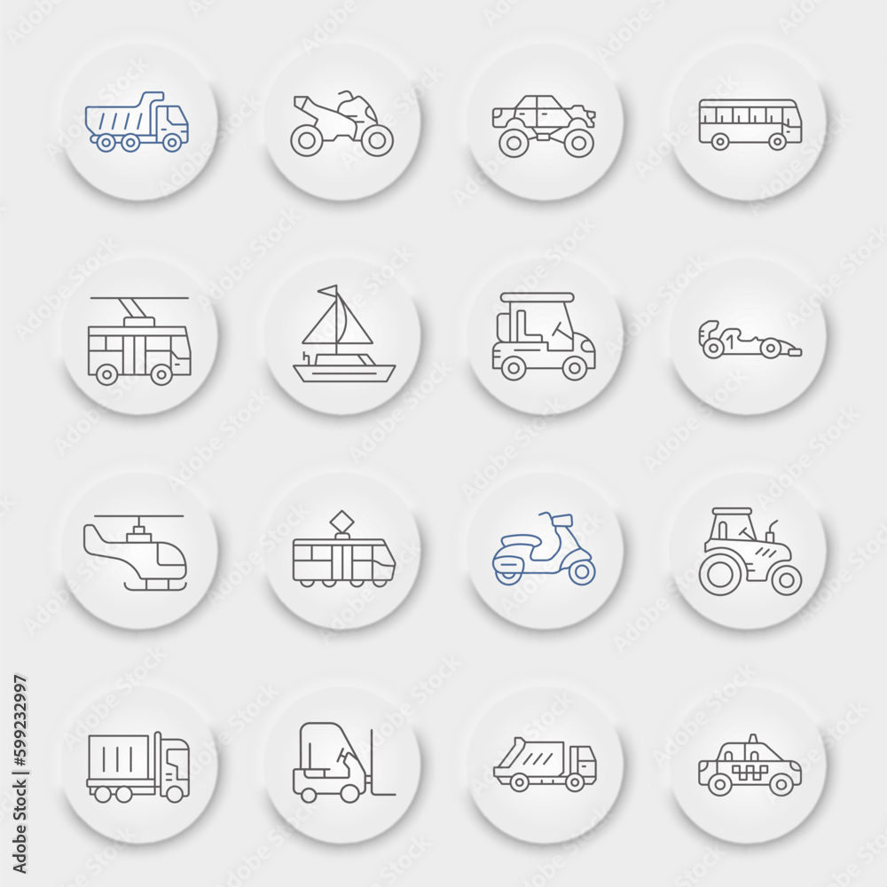 Transport line icon set, vehicle symbols collection, vector sketches ...