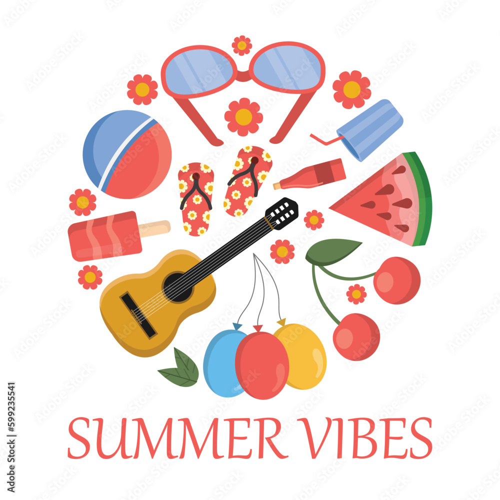 summer items arranged in circle shape. beach items, summer vacation ...