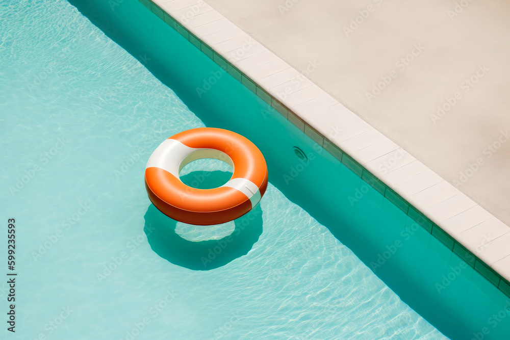 High Angle View of an orange inflatable ring floating in the swimming ...
