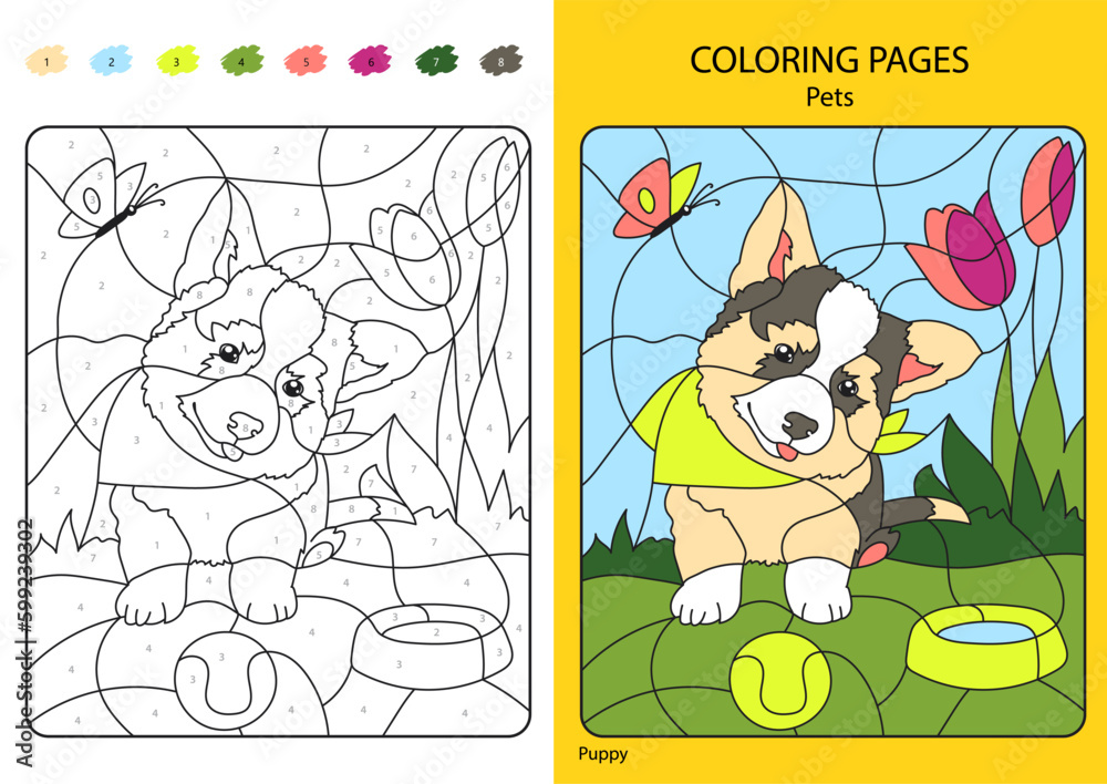 Coloring book for children: Cute dog in the park. Vector illustration ...