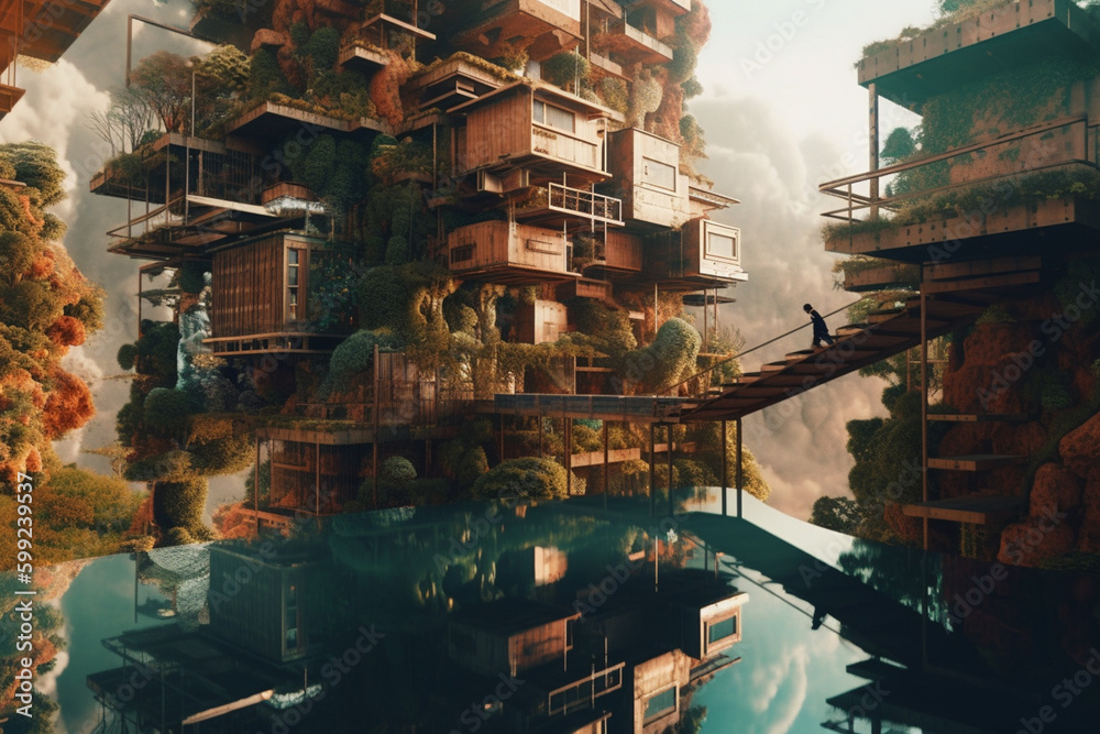 A series of overlapping triangles in shades of green and brown ...