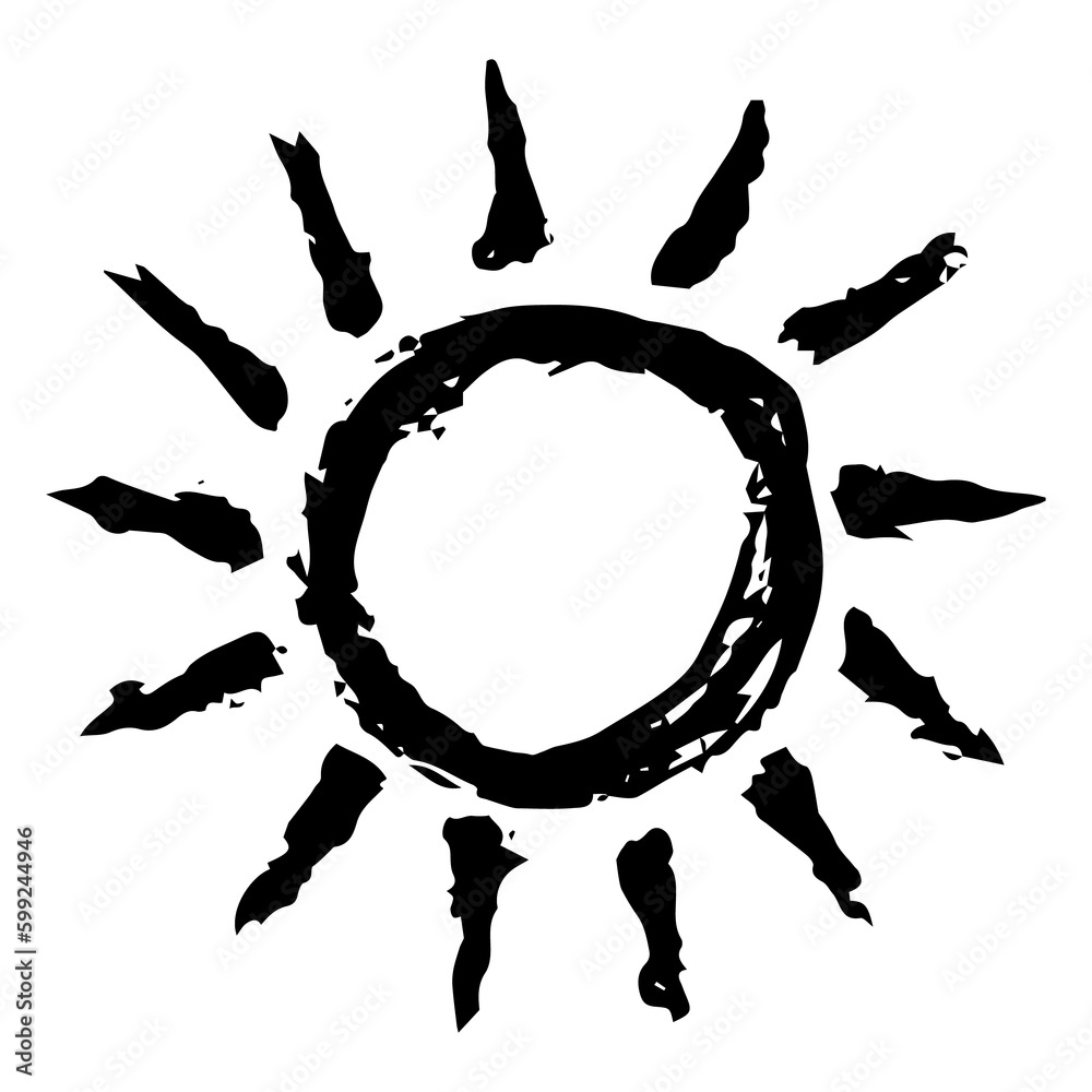 Hand drawn Sun symbol painted with ink brush, png clipart isolated on ...