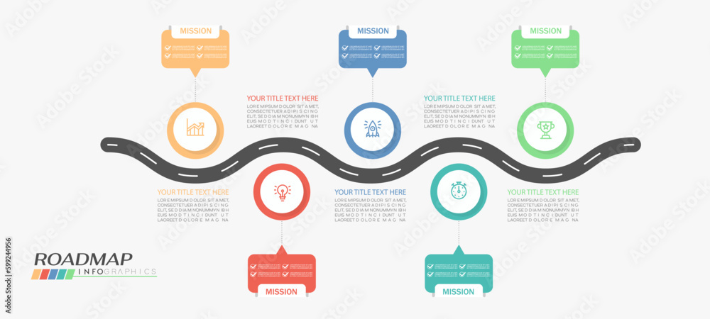 Roadmap infographic 5 steps timeline concept. Winding road. Vector ...