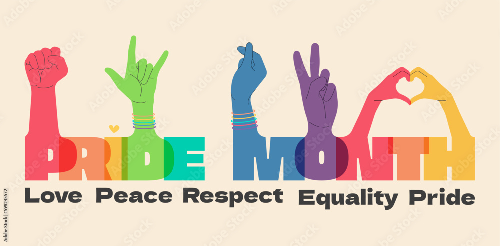 Trendy creative pride month banner.love,peace,respect,equality,pride ...