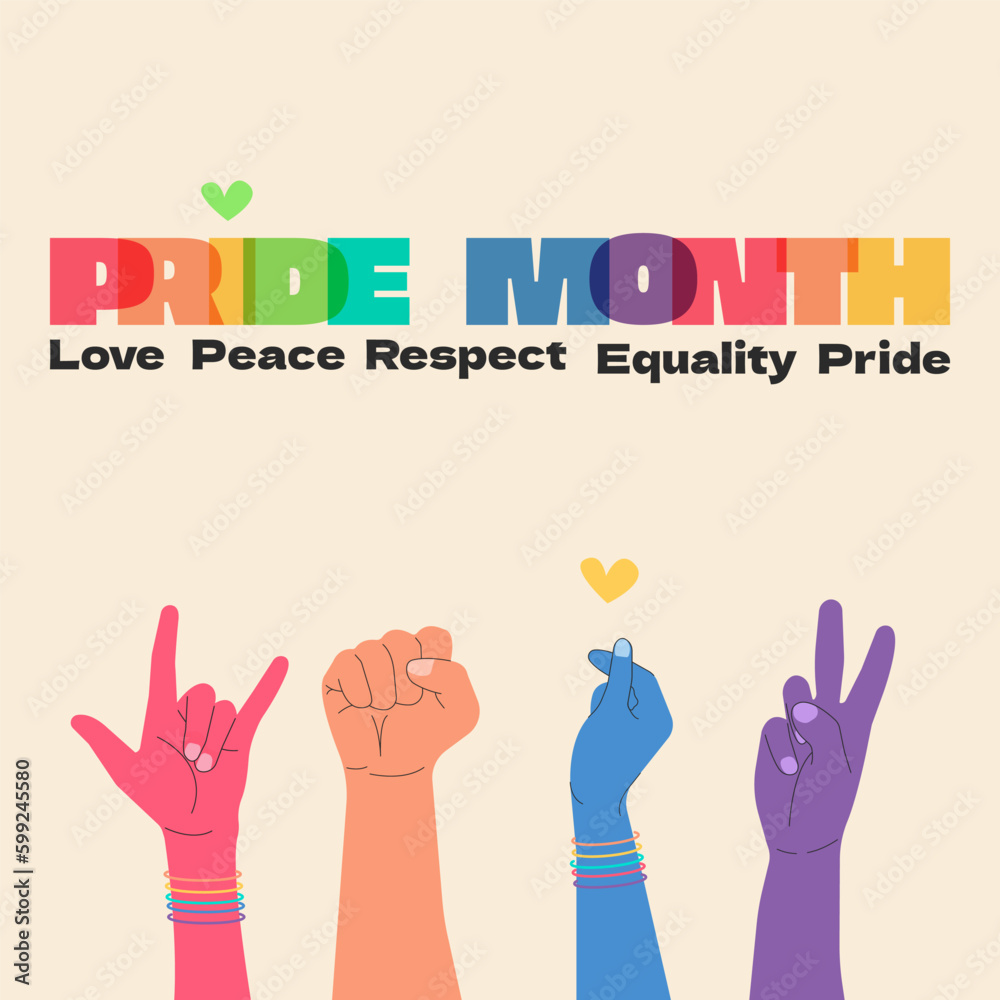 Colorful pride month illustration.love,peace,respect,equality,pride ...