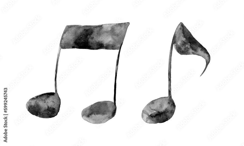 Watercolour illustration collection of musical symbols: music notes ...