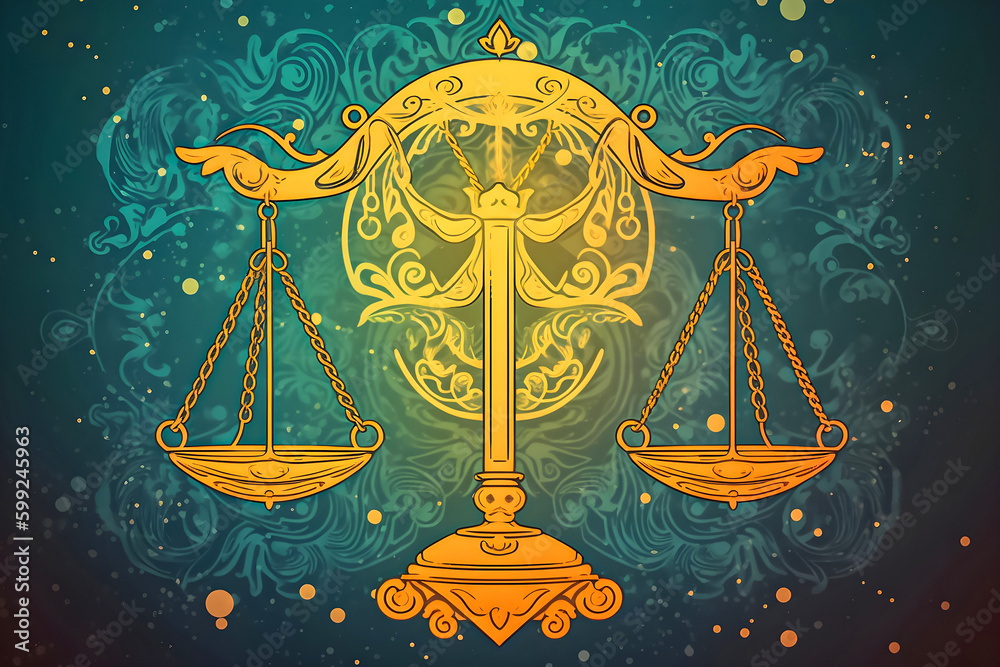 Libra Zodiac Sign in vintage style on green background. AI generative ...