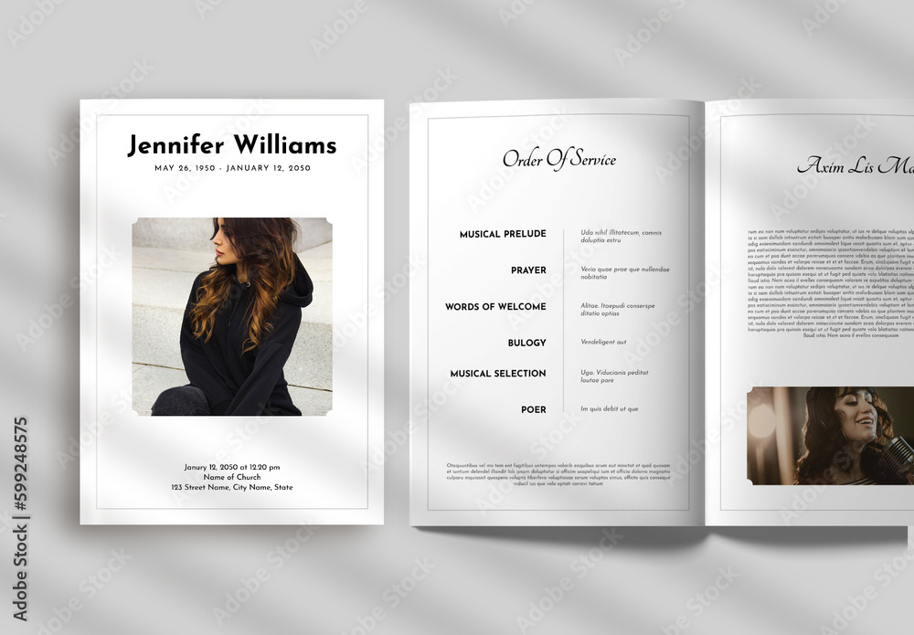 Minimal Funeral Program Layout Stock Template | Adobe Stock