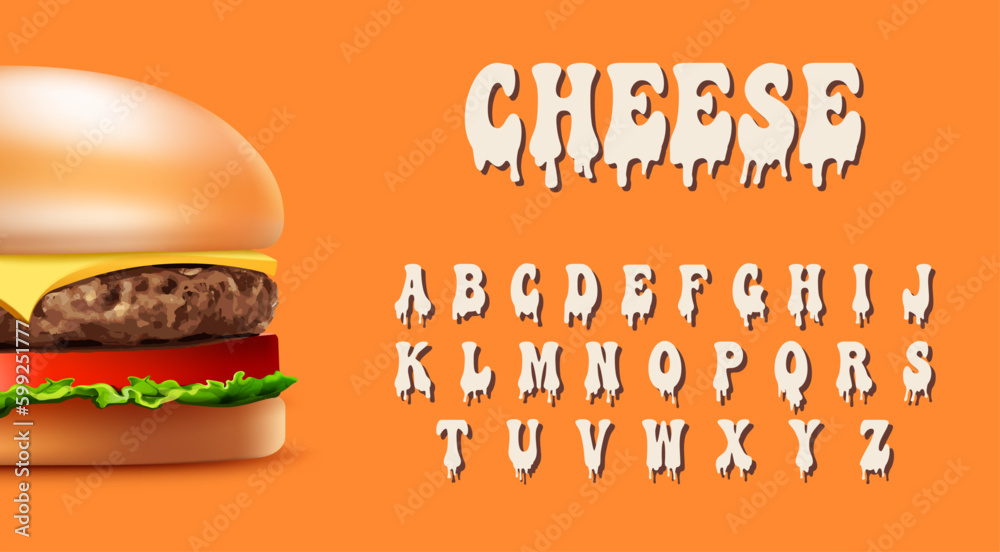 Cheese alphabet. Melted font for restaurants and fast food. ABC vector ...