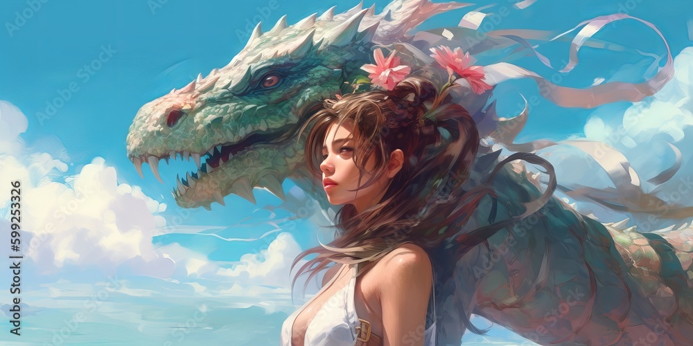 dragon tamer with his dragon digital art wallpaper Stock Illustration ...