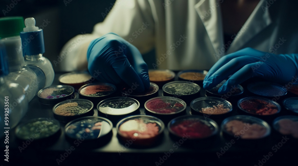 Microbiology: Laboratory Technician Examining Petri Dish of Bacteria ...