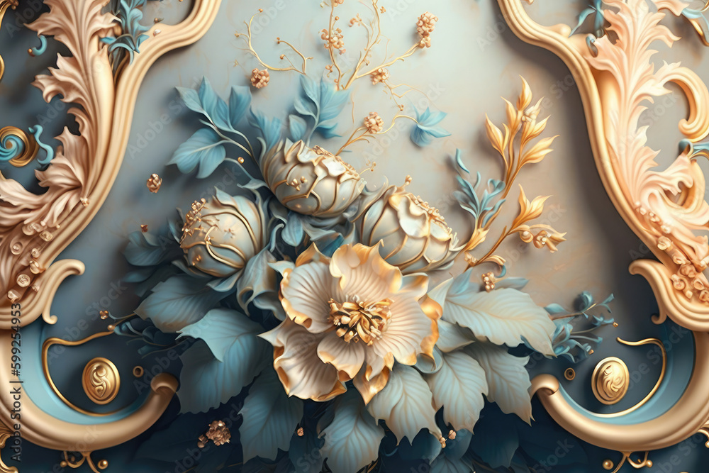 A wallpaper of a rococo blooms flowers dreamy intricate details pastel ...