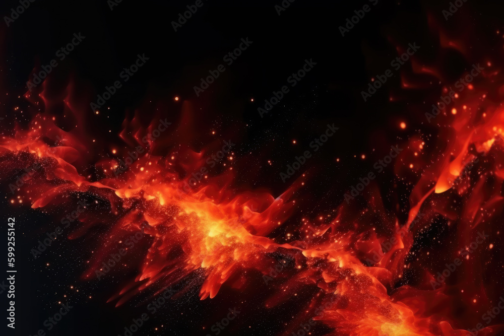 Fire dark background. Red sparks. Bokeh particles. Blur neon orange ...