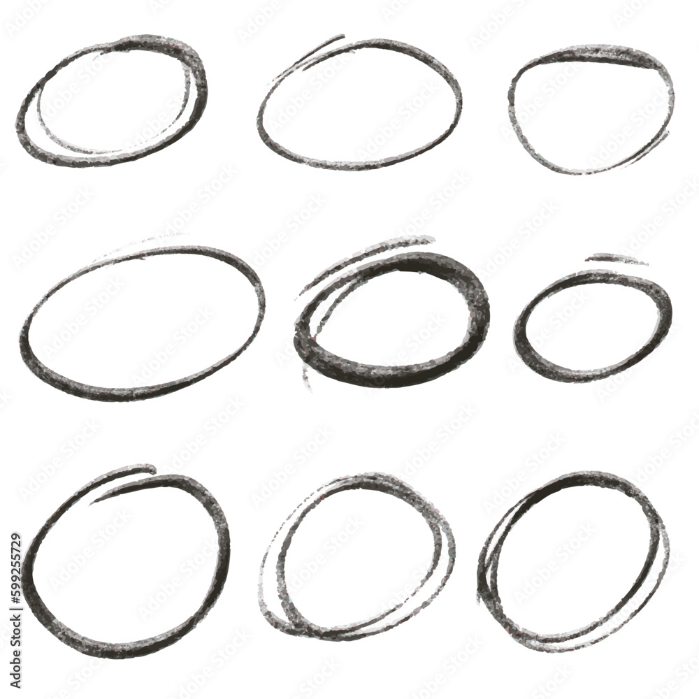 Set collection Rounds scribble line circles. Hand drawn circles sketch frame set. Doodle ...