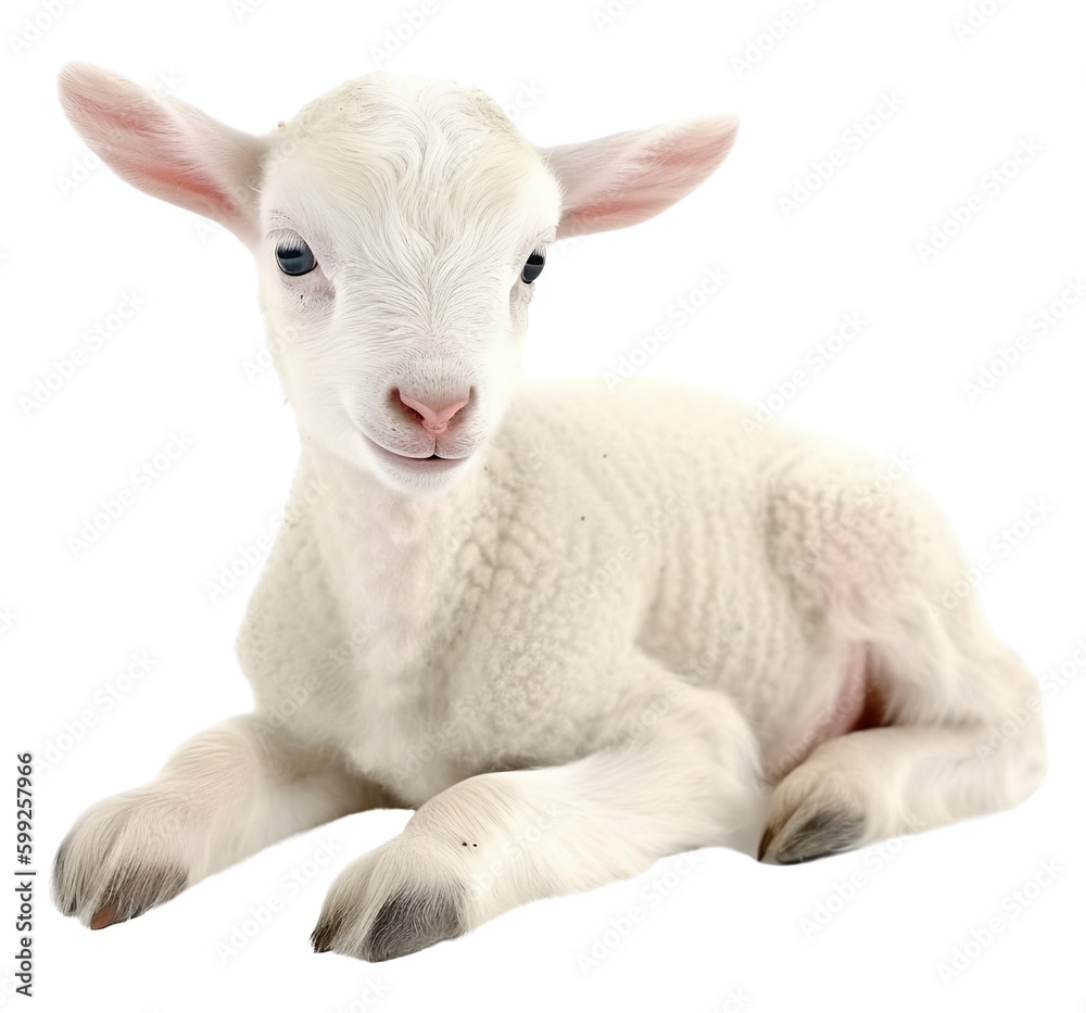 The little lamb is lying down. Isolated on a transparent background ...