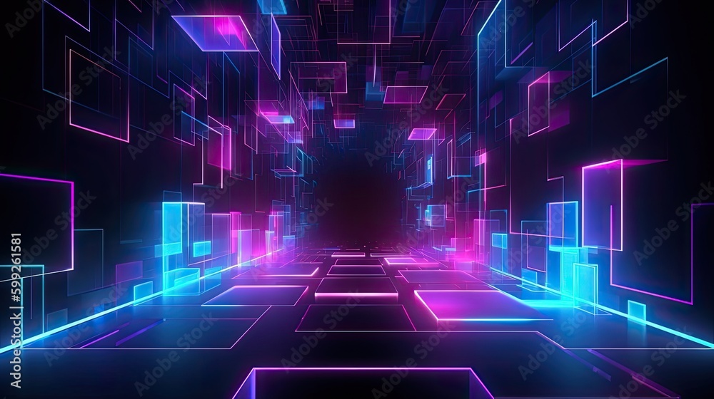 3D abstract background, graphic resources, Neon lights wire, black and ...