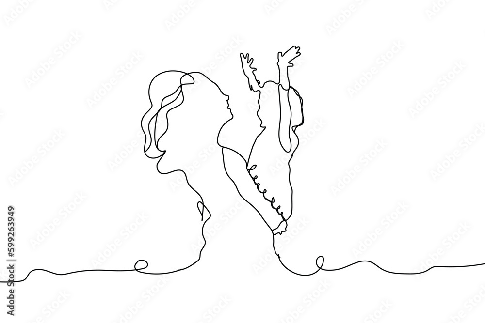 Happy mom with her child in continuous line art drawing. Mother's Day ...