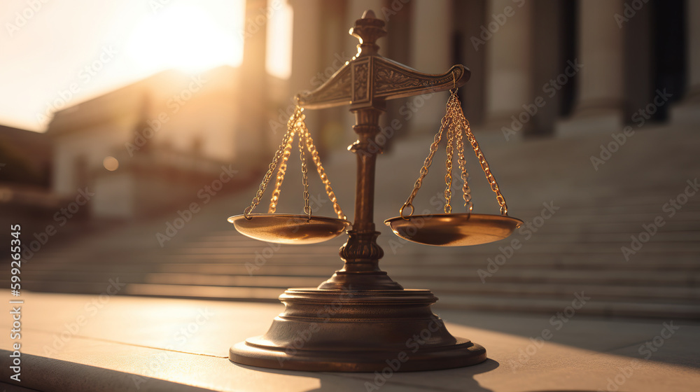 Scales of Justice on background of Court Hall. Law concept of Judiciary ...