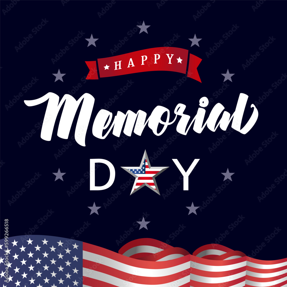 Happy Memorial Day creative banner. Typographic logo and 3D flag United ...