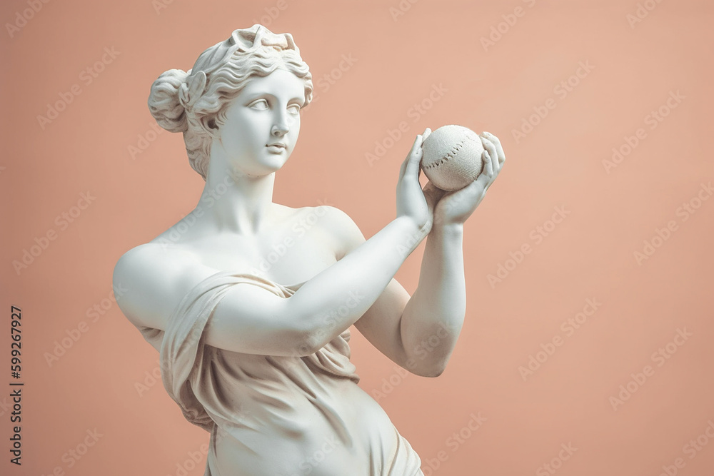 Marble statue of an ancient Greek goddess doing sports on pastel ...