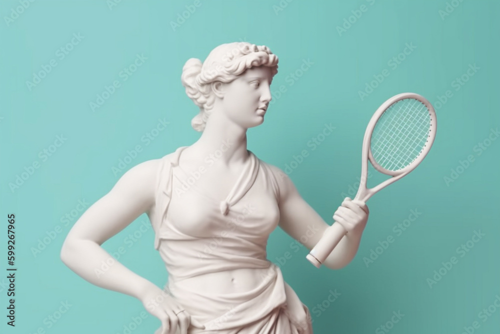 Marble statue of an ancient Greek goddess doing sports on pastel ...