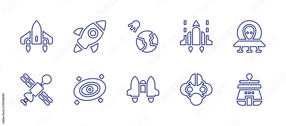 Space line icon set. Editable stroke. Vector illustration. Containing space shuttle, rocket ...