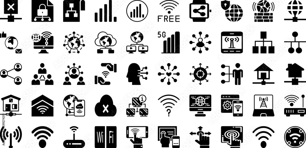 Connect Icon Set Isolated Silhouette Solid Icons With Symbol ...