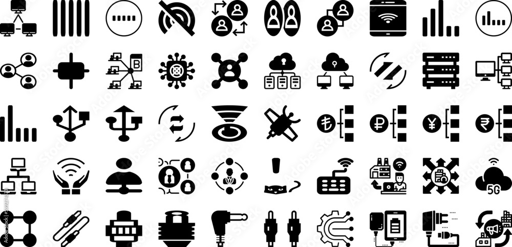 Connect Icon Set Isolated Silhouette Solid Icons With Internet, Vector ...