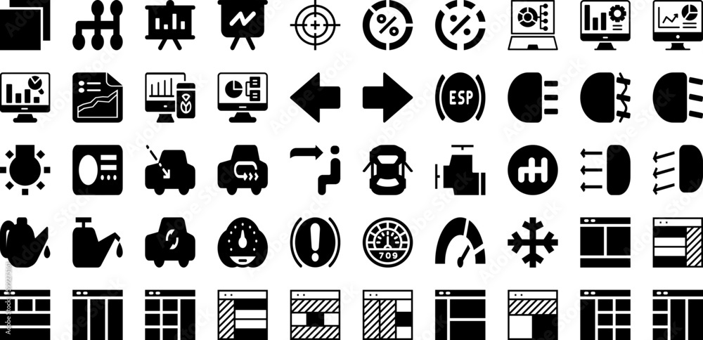 Dashboard Icon Set Isolated Silhouette Solid Icons With Analytics, Sign ...