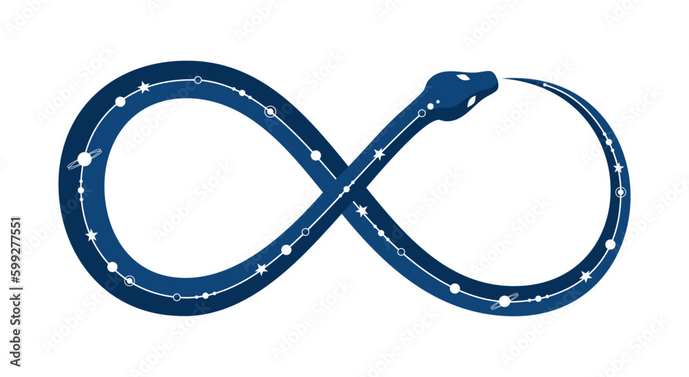 Snake with a cosmic pattern on its back making an infinity sign ...