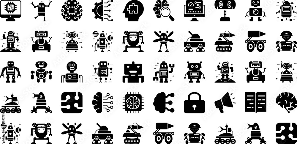 Intelligence Icon Set Isolated Silhouette Solid Icons With Icon, Vector ...