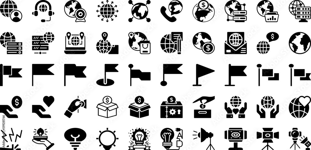 Nation Icon Set Isolated Silhouette Solid Icons With Design, Icon ...