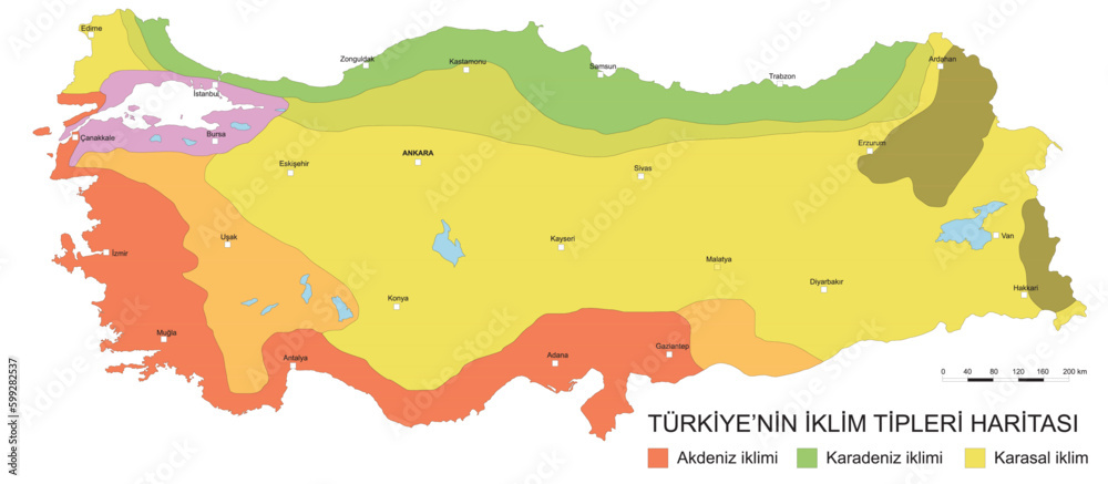 Map of climate types in Turkey, Mediterranean climate, Continental ...