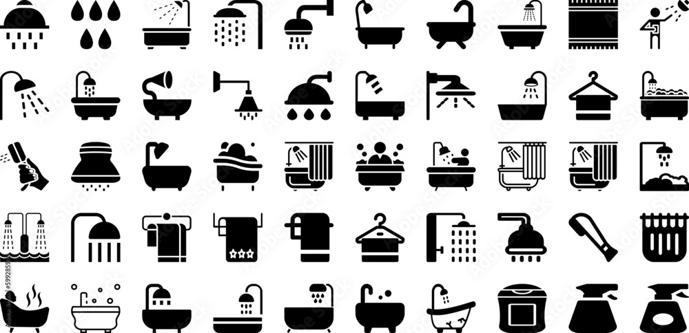Shower Icon Set Isolated Silhouette Solid Icons With Icon, Vector ...