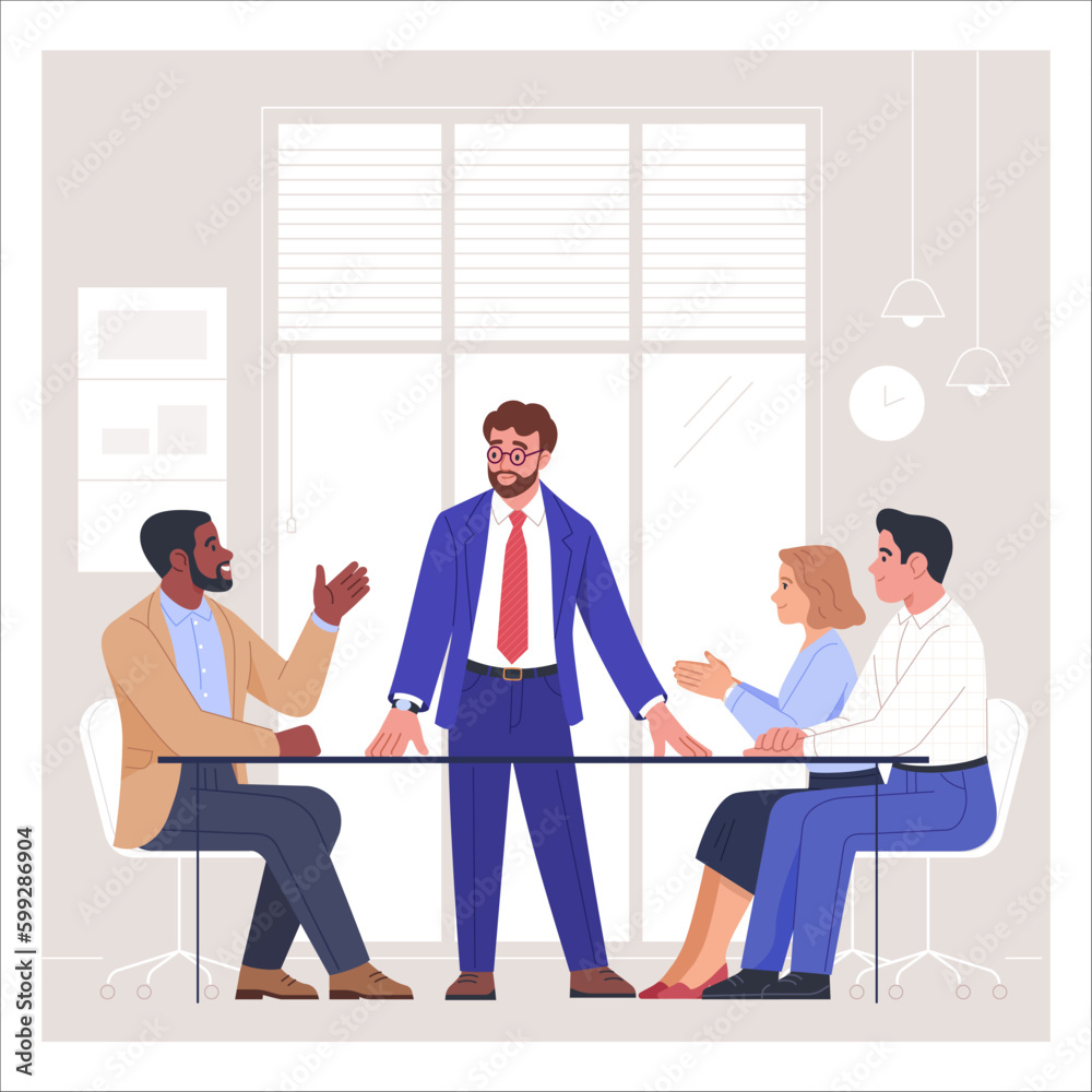 Business Meeting. Vector cartoon illustration in a flat style of a ...