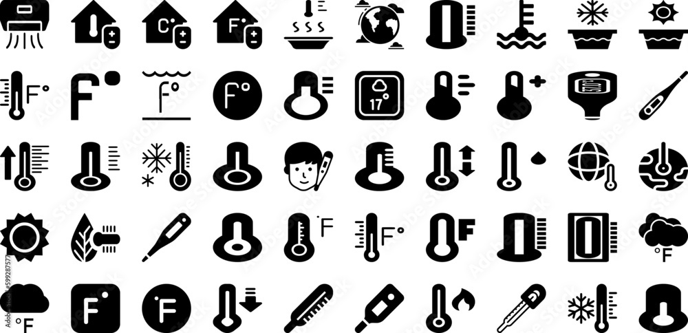 Temperature Icon Set Isolated Silhouette Solid Icons With Symbol ...
