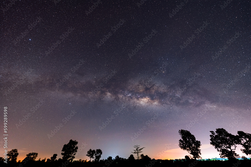 beautiful, wide blue night sky with stars and Milky way galaxy ...