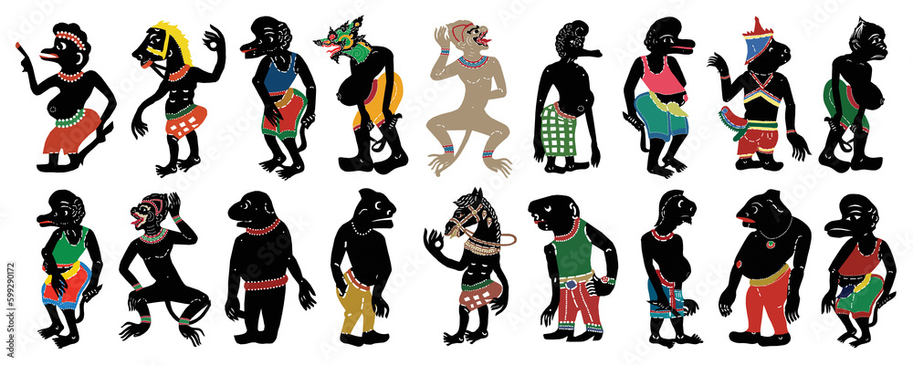 Nang Talung. Vector set of Thai shadow puppet traditional clothes ...